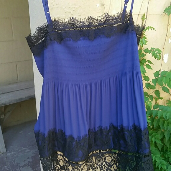 Express | Tops | Express Blue With Black Lace Cami Top | Poshmark